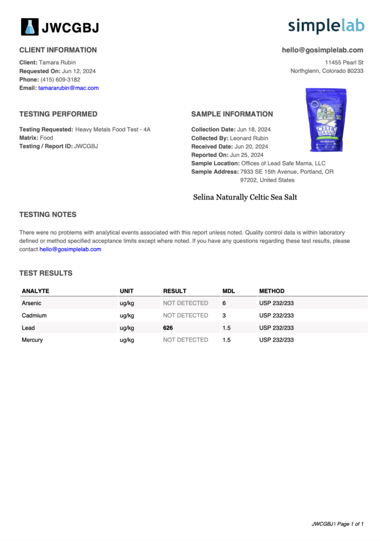 Selina Naturally Celtic Salt has extremely high levels of Lead and ...