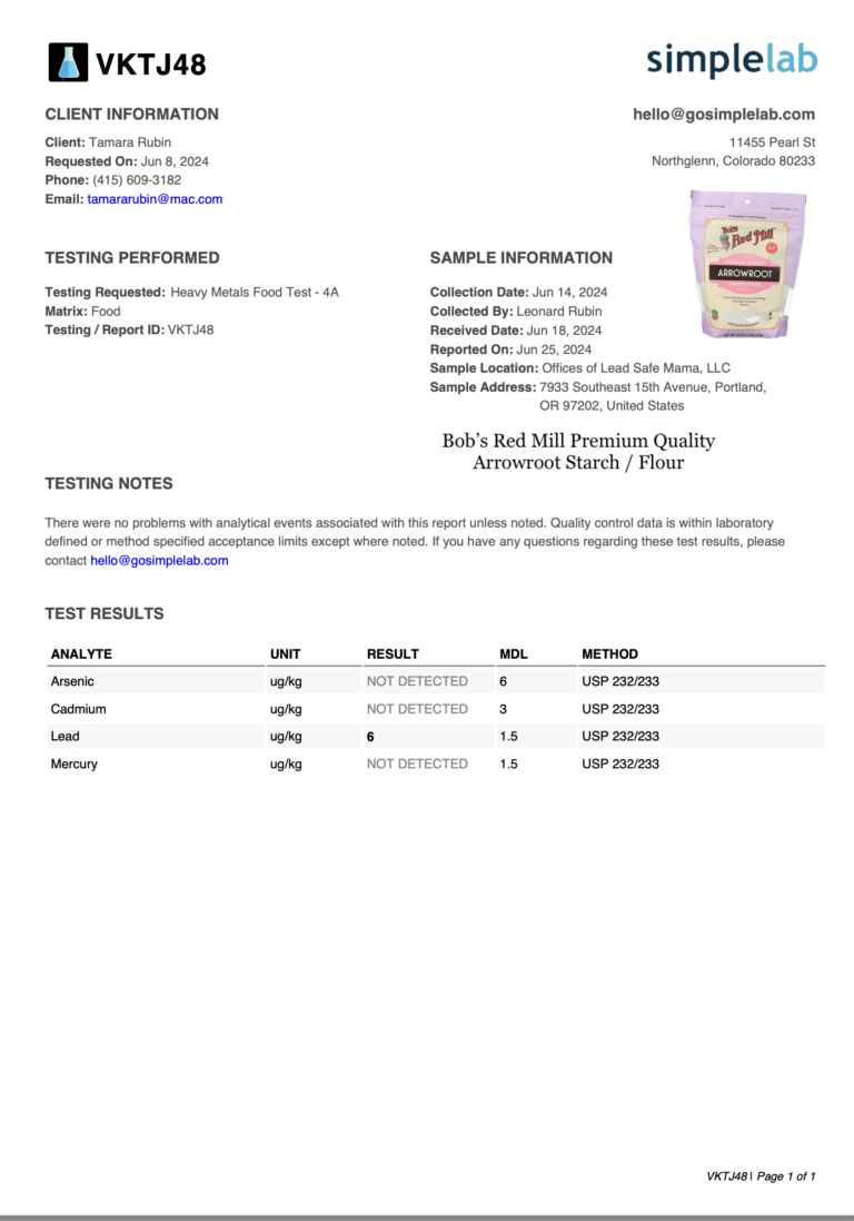 Bob's Red Mill Arrowroot Flour (aka Arrowroot Starch) tests positive ...