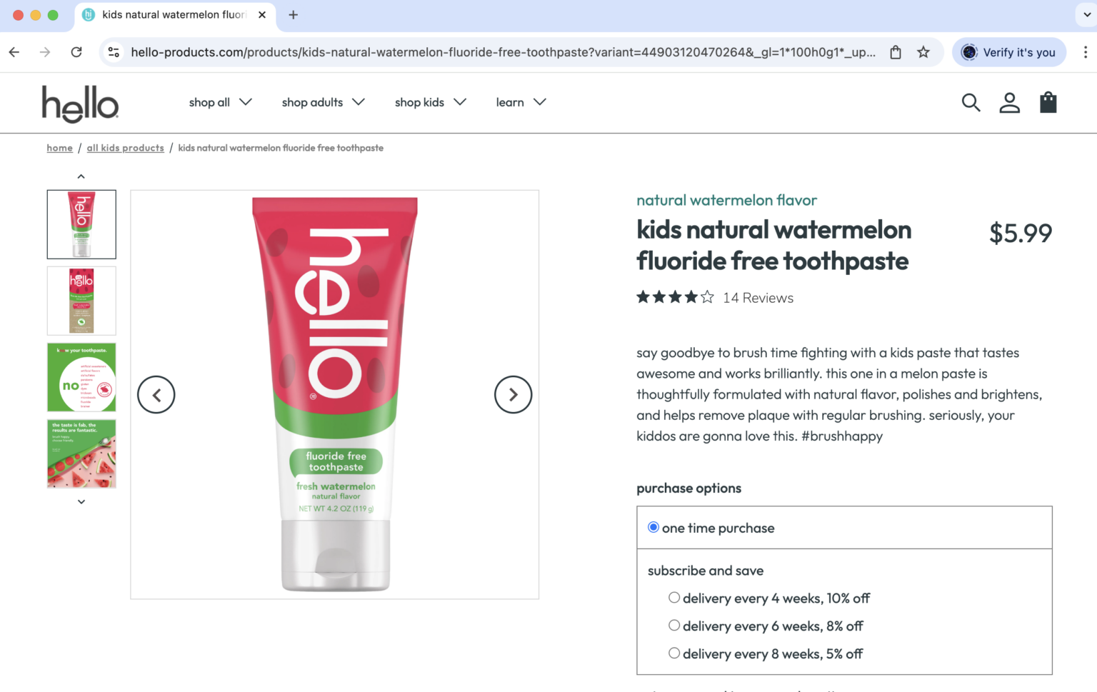 Hello Fluoride Free Toothpaste (in Fresh Watermelon flavor for "kids ...