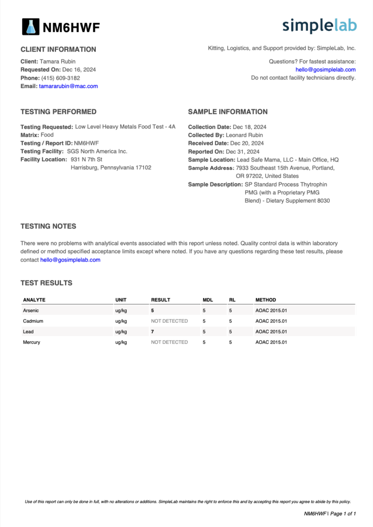 SP Standard Process Thytrophin PMG Proprietary PMG Blend Tests Positive ...