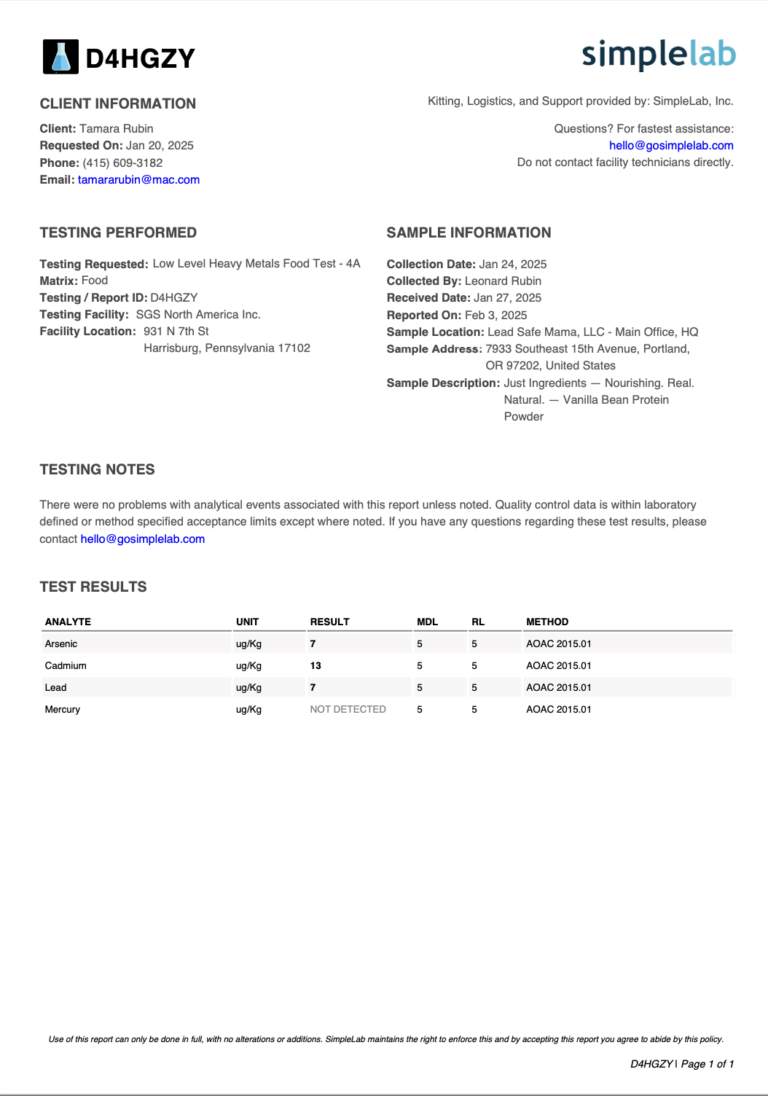 Testing Just Ingredients Vanilla Bean Protein Powder for Lead, Cadmium ...