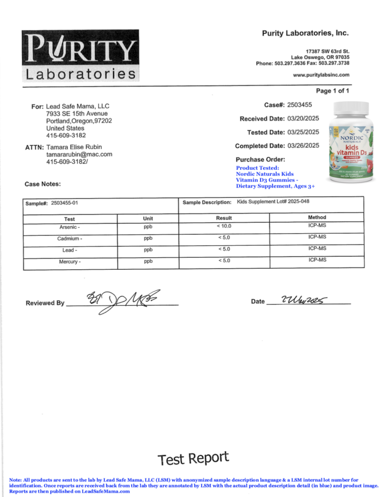 Testing Nordic Naturals Kids Vitamin D3 Gummies for Lead, Mercury ...
