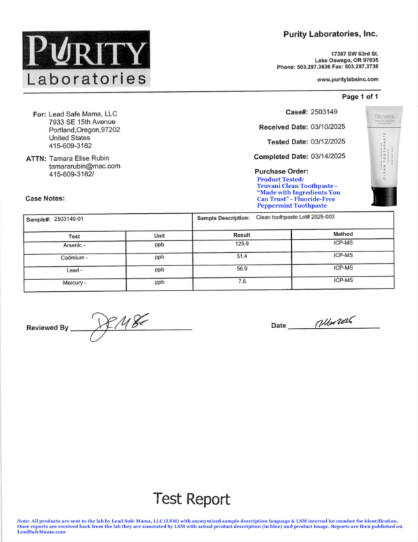 Testing Truvani "Clean Toothpaste" (Fluoride-free) for Lead, Mercury ...