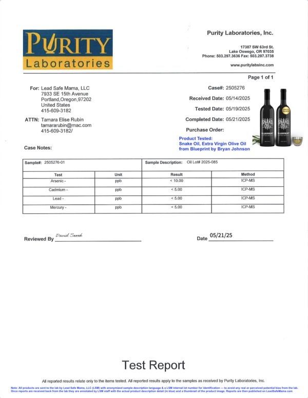 Testing Bryan Johnson Blueprint Snake Oil Extra Virgin Olive Oil for ...