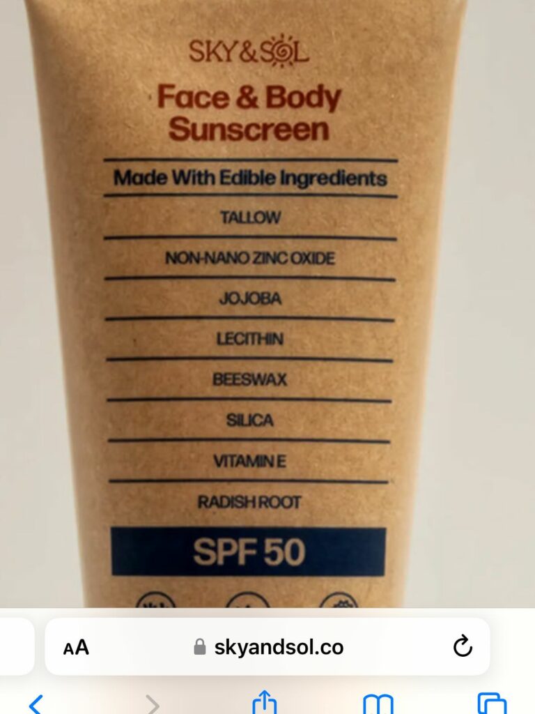 Sky & Sol Face & Body Sunscreen (SPF 50)— "Made with Edible Ingredients ...