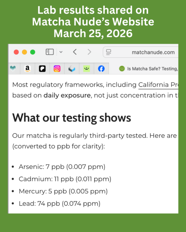 March 2026: Update — Matcha Nude Self-Published Lab Test Results