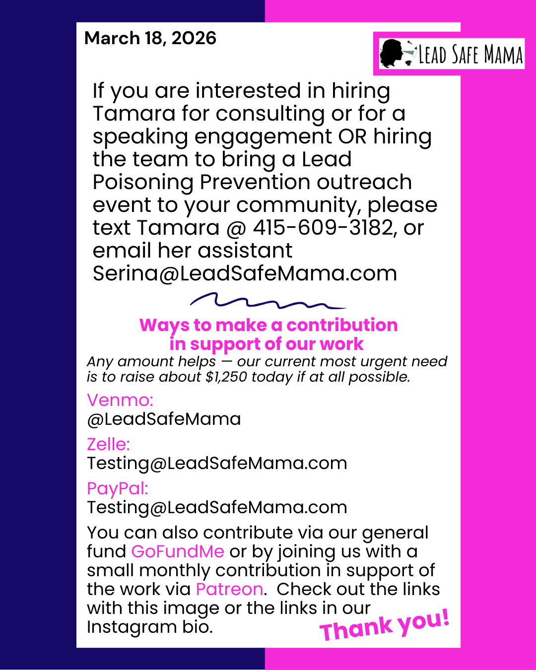 Lead Safe Mama, LLC Progress Report & Request — March 18, 2026